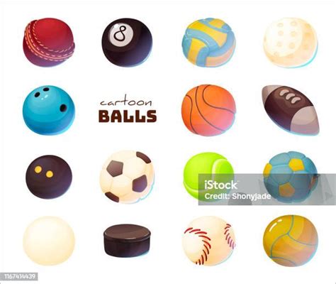 Uppsättning Av Tecknade Sport Bollar Vektor Illustration Isolerad På