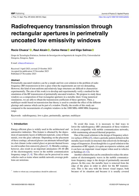 radiofrequency transmission through rectangular apertures in