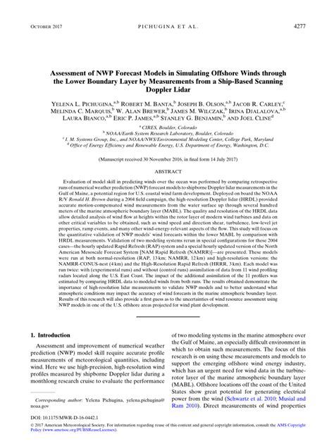 PDF Assessment Of NWP Forecast Models In Simulating Offshore Winds Through The Lower Boundary