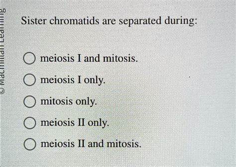 SOLVED Sister Chromatids Are Separated During Meiosis I And Mitosis