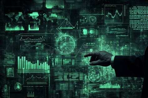 Human Hand Interacting With Futuristic Digital Interface Depicting Data