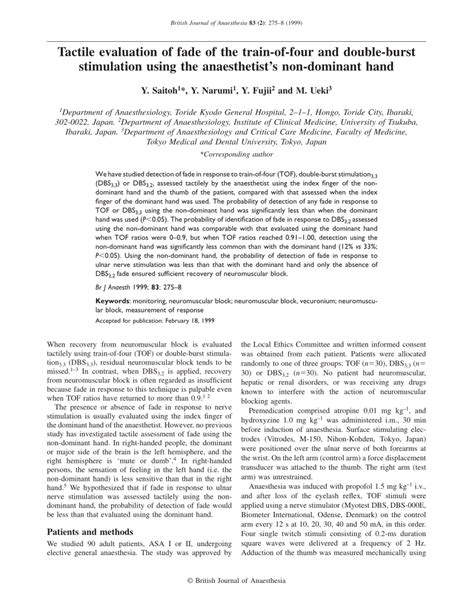 Pdf Tactile Evaluation Of Fade Of The Train Of Four And Double Burst Stimulation Using The