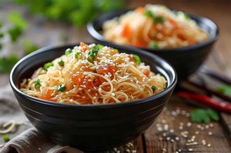 Premium Photo Two Bowls With Chow Mein Or Lo Mein Traditional Chinese