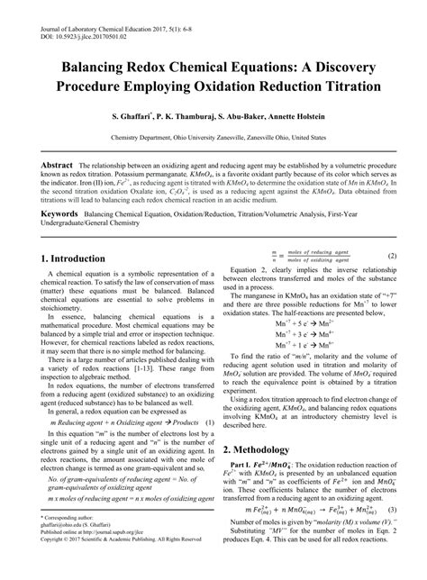 Pdf Balancing Redox Chemical Equations A Discovery Procedure