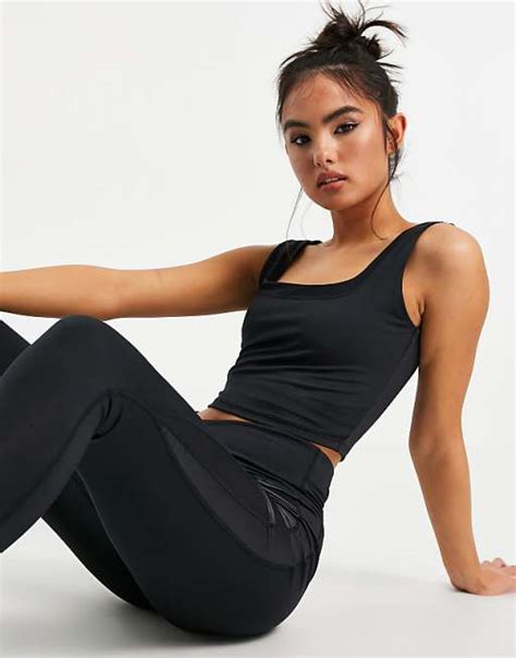 South Beach Mesh Layer Longline Crop Top In Black Asos