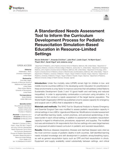Pdf A Standardized Needs Assessment Tool To Inform The Curriculum Development Process For