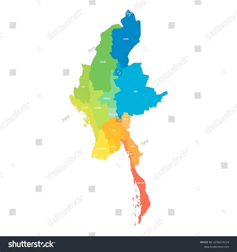 Myanmar Political Map Administrative Divisions Stock Vector Royalty