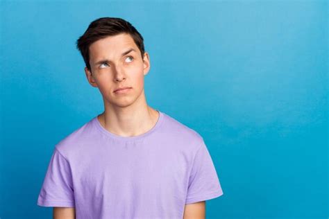 Premium Photo Photo Of Young Handsome Guy Hand Touch Chin Dream Think