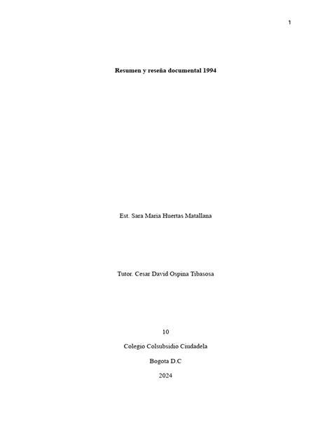 Resumen Y Reseña Documental 1994 Pdf Colombia