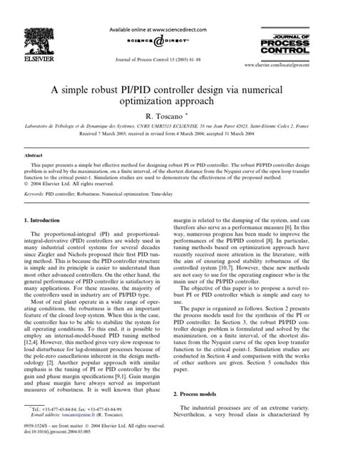 A Simple Robust PI/PID Controller Design Via Numerical Optimization Approach | PDF | Control ...