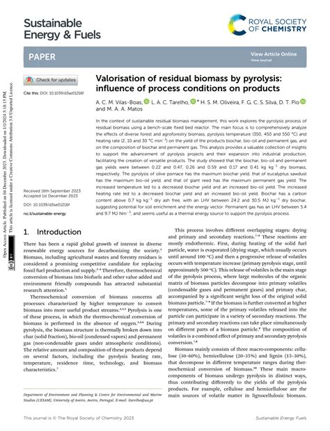 Pdf Valorisation Of Residual Biomass By Pyrolysis Influence Of