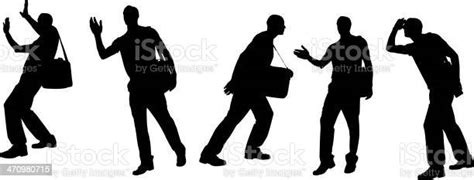 벡터 실루엣 선으로나 Man 가방에 대한 스톡 벡터 아트 및 기타 이미지 가방 걷기 긴급 개념 Istock