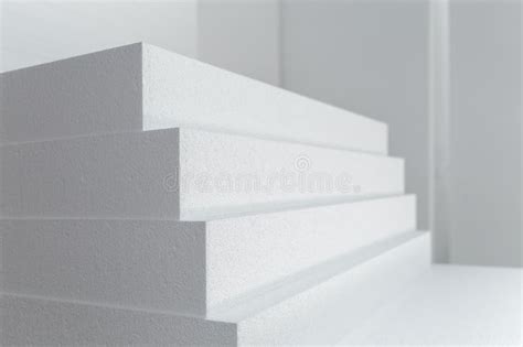 Close Up Of Large Panels Of Styrofoam Are Stacked In A Warehouse Stock