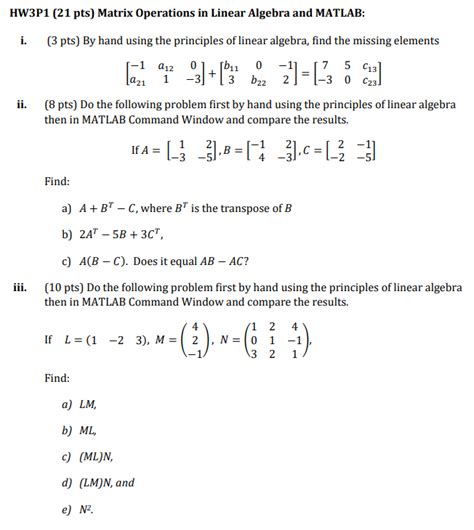 Solved HW P Pts Matrix Operations In Linear Algebra Chegg Com