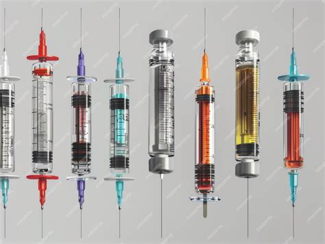 A Lineup Of Various Syringes Against A Neutral Background Premium Ai