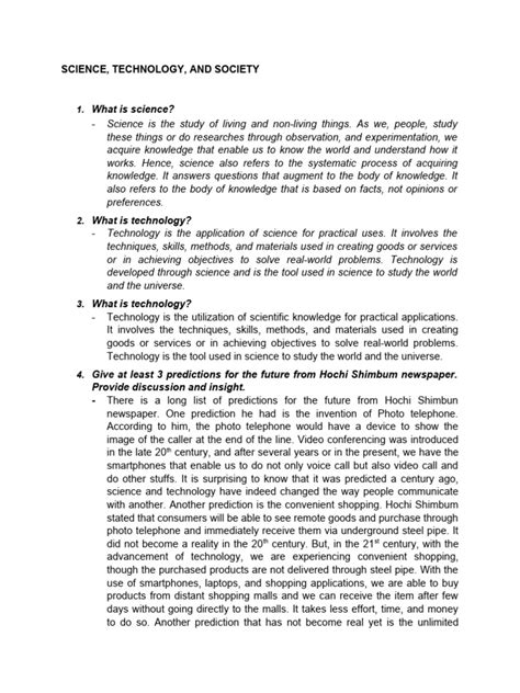 Sts Module 1 Post Test Pdf Science Car