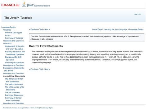 The Java Tutorials: Control Flow Statements Website for 9th - 10th Grade | Lesson Planet