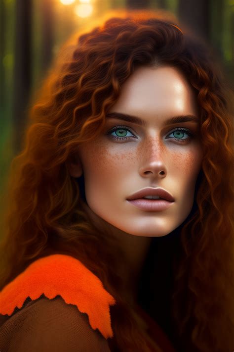 Lexica Brunette Wild Hair Orange Eyes Freckles Forest Woman