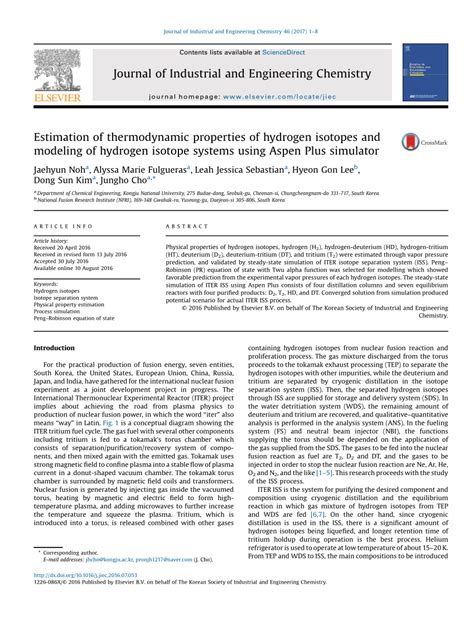 Pdf Estimation Of Thermodynamic Properties Of Hydrogen Isotopes And Modeling Of Hydrogen