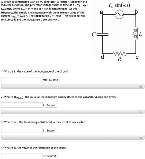 Solved A Circuit Is Constructed With An Ac Generator Resistor