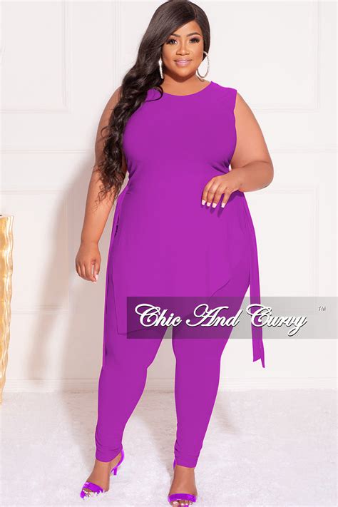 Final Sale Plus Size 2pc Sleeveless Top And Pants Set In Magenta Chic