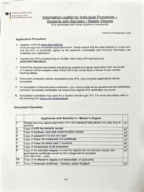Aps Documents Checklist Pdf