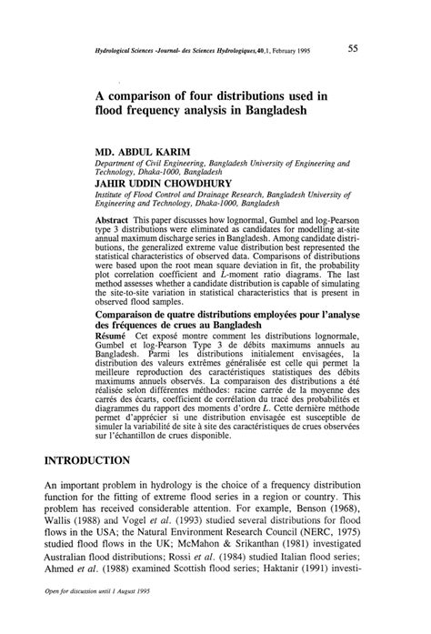 Pdf A Comparison Of Four Distributions Used In Flood Frequency