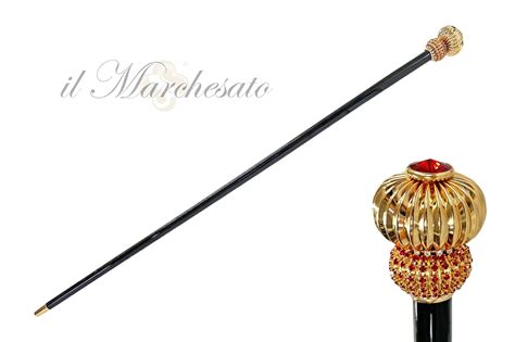Luxurious Jeweled Walking Stick With Red Crystals Ilmarchesato