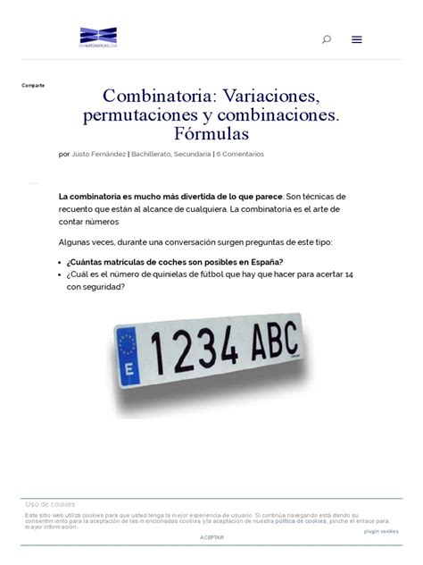 Combinatoria Variaciones Permutaciones Y Combinaciones Fórmulas