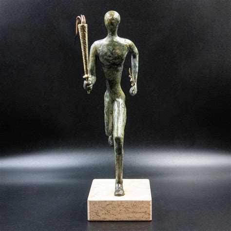 Olympic Games Torchbearer Greek Athlete Statue Bearing Torch And Olive
