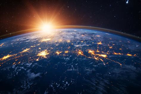 Nightly Earth Planet In Outer Space City Lights On Planet Life Of