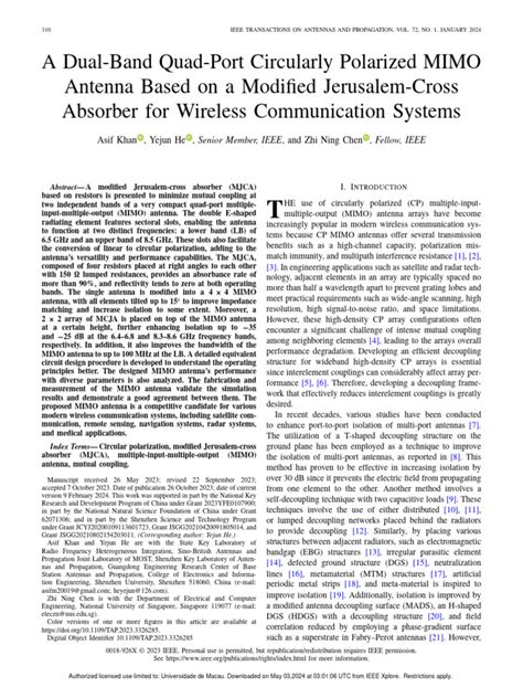 A Dual Band Quad Port Circularly Polarized Mimo Antenna Based On A Modified Jerusalem Cross
