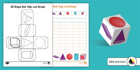 First Grade 3d Shape Roll Tally And Graph Center Worksheet