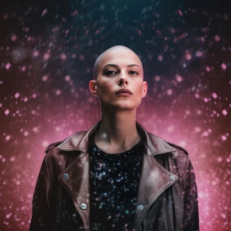 Premium Ai Image A Woman With A Shaved Head Wearing A Leather Jacket