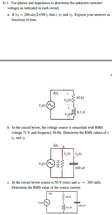 [solved] e 1 use phasor and impedance to determine the u