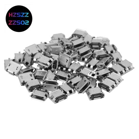 60pcs Micro Usb Type B Female 5 Pin Smt Placement Smd Dip Socket