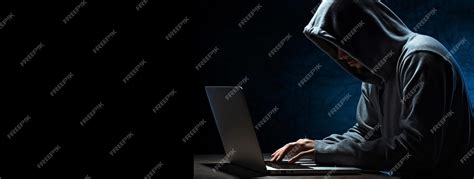 premium ai image hacker on laptop computer cyber security concept