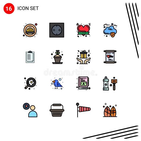 Mobile Interface Flat Color Filled Line Set Of 16 Pictograms Of Presentation Report Card