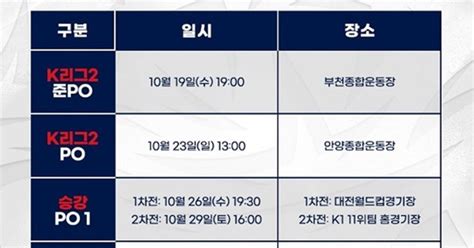 K리그2 준po 19일·po 23일 개최승강 Po는 26일·29일