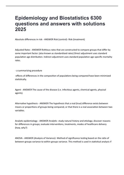 Epidemiology And Biostatistics 6300 Questions And Answers With Solutions 2025 Applied