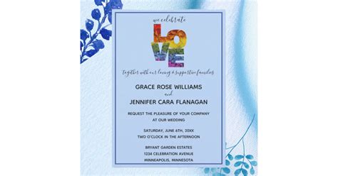 Love Blue Themed Same Sex Wedding Collection Invitation Zazzle