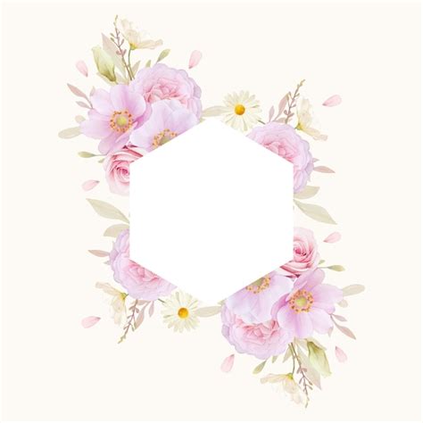 Hermoso marco floral con flores acuarelas rosas y anémonas Vector Gratis