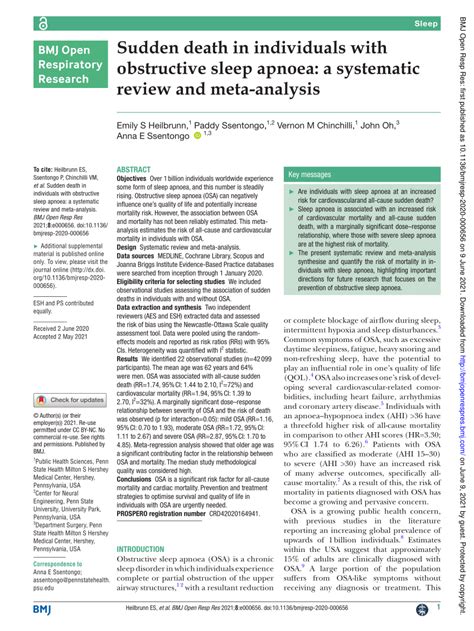 Pdf Sudden Death In Individuals With Obstructive Sleep Apnoea A Systematic Review And Meta