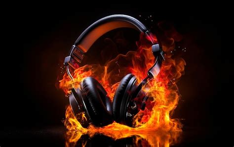 Premium Photo Audio Inferno Fire Burning Headphones On A Black