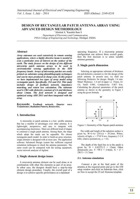 Design Of Rectangular Patch Antenna Array Using Advanced Design Methodology Pdf
