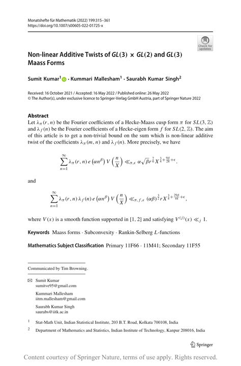 Non Linear Additive Twists Of Gl3 Times Gl2 And Gl3 Maass Forms Request Pdf