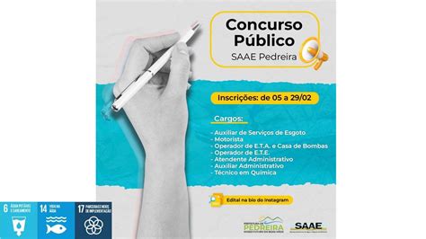 SAAE Pedreira Serviço Autônomo de Água e Esgoto de Pedreira abre