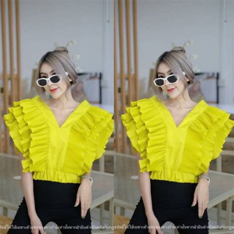 เสื้อใส่ออกงาน หรูหรางานแต่งงานบวชกินเลี้ยง คอวี หน้าวีหลังระบายอัดพลีส
