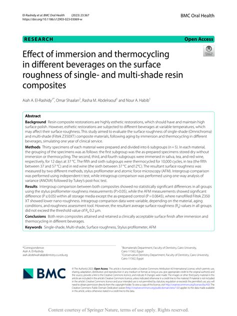 Pdf Effect Of Immersion And Thermocycling In Different Beverages On The Surface Roughness Of