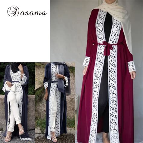 Fashion Muslim Abaya Maxi Dress Lace Long Robe Cardigan Ramadan Kimono